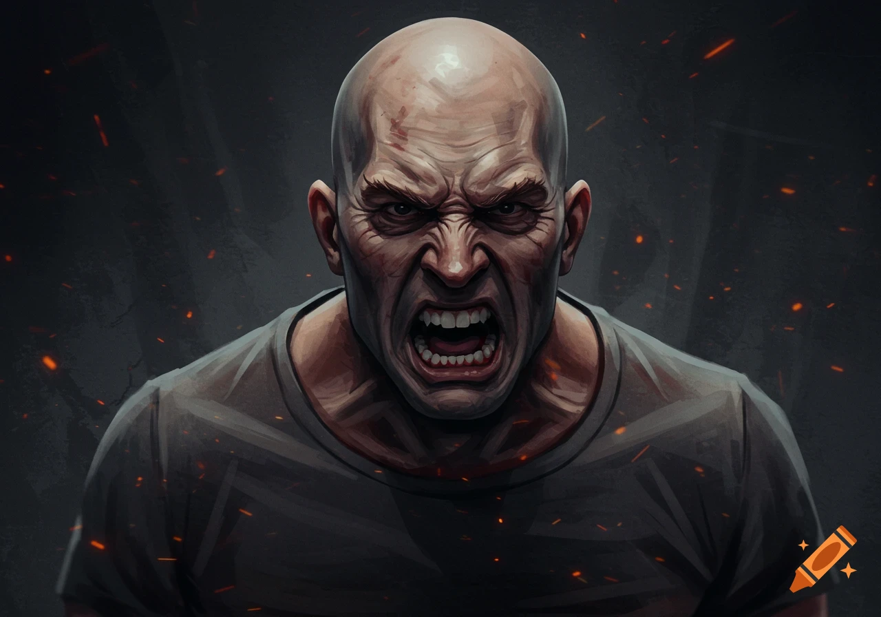 Close-up portrait of an angry bald man shouting. on Craiyon