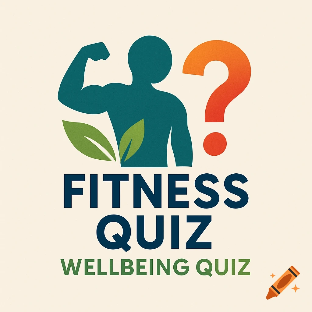 A logo for a fitness and wellbeing quiz featuring a muscular silhouette ...