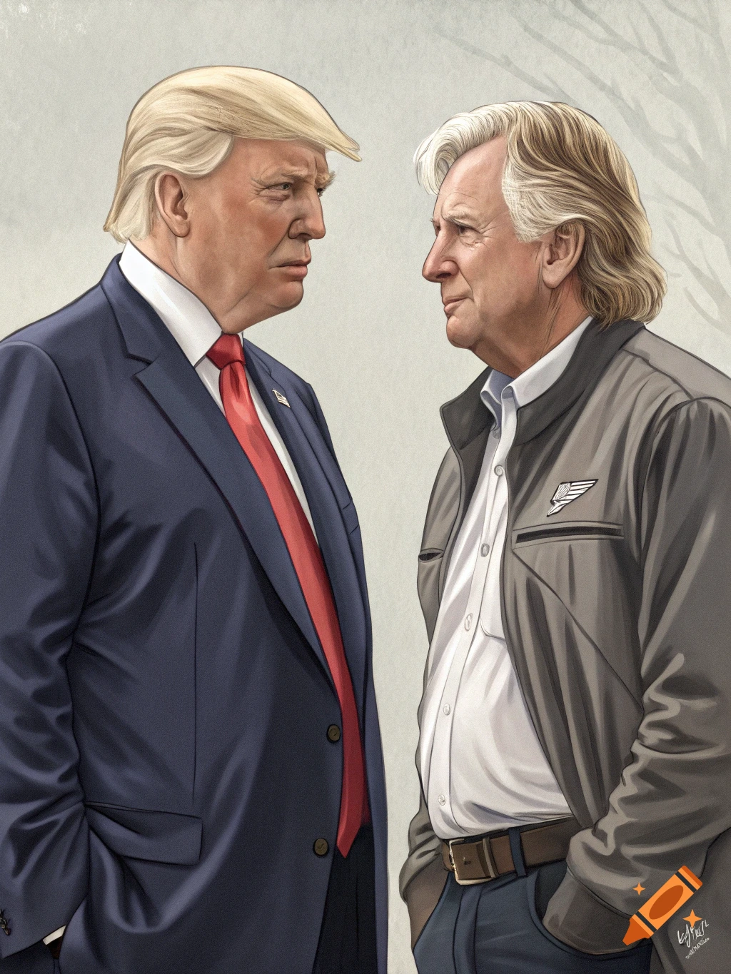 Illustration of Donald Trump and Cal Worthington looking at each other ...