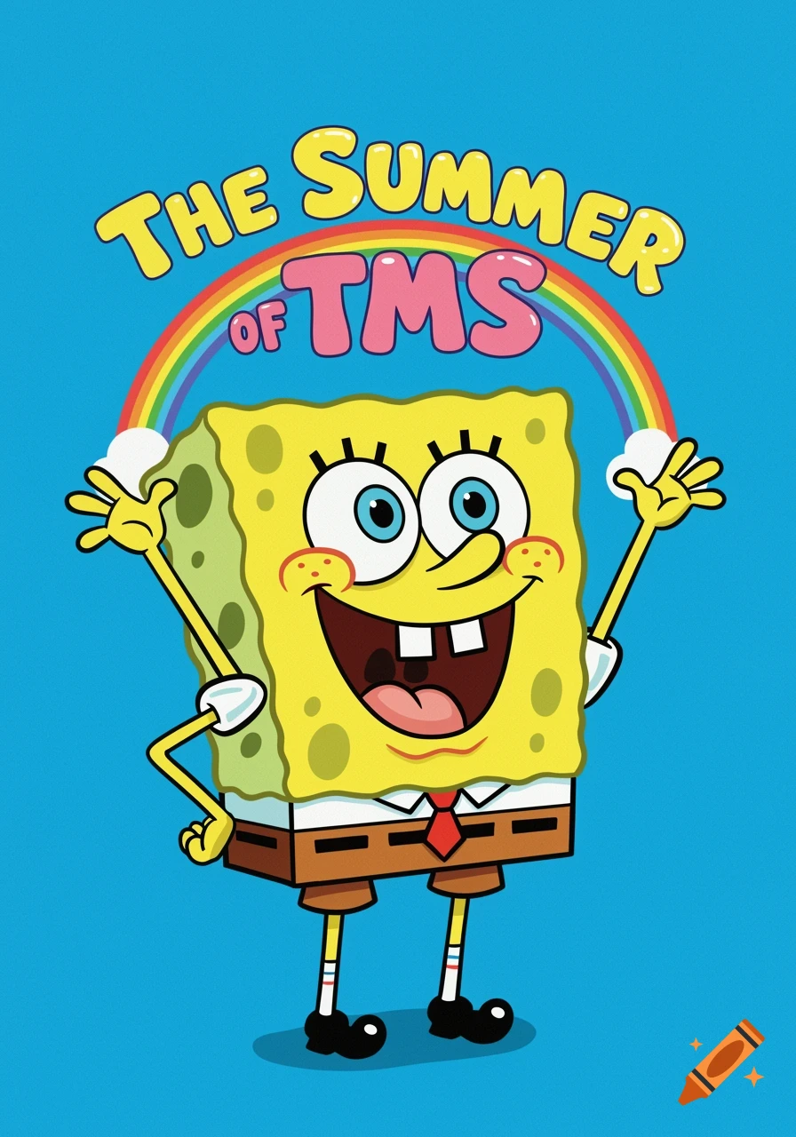 Spongebob Squarepants under a rainbow with the text 'The Summer of TMS ...