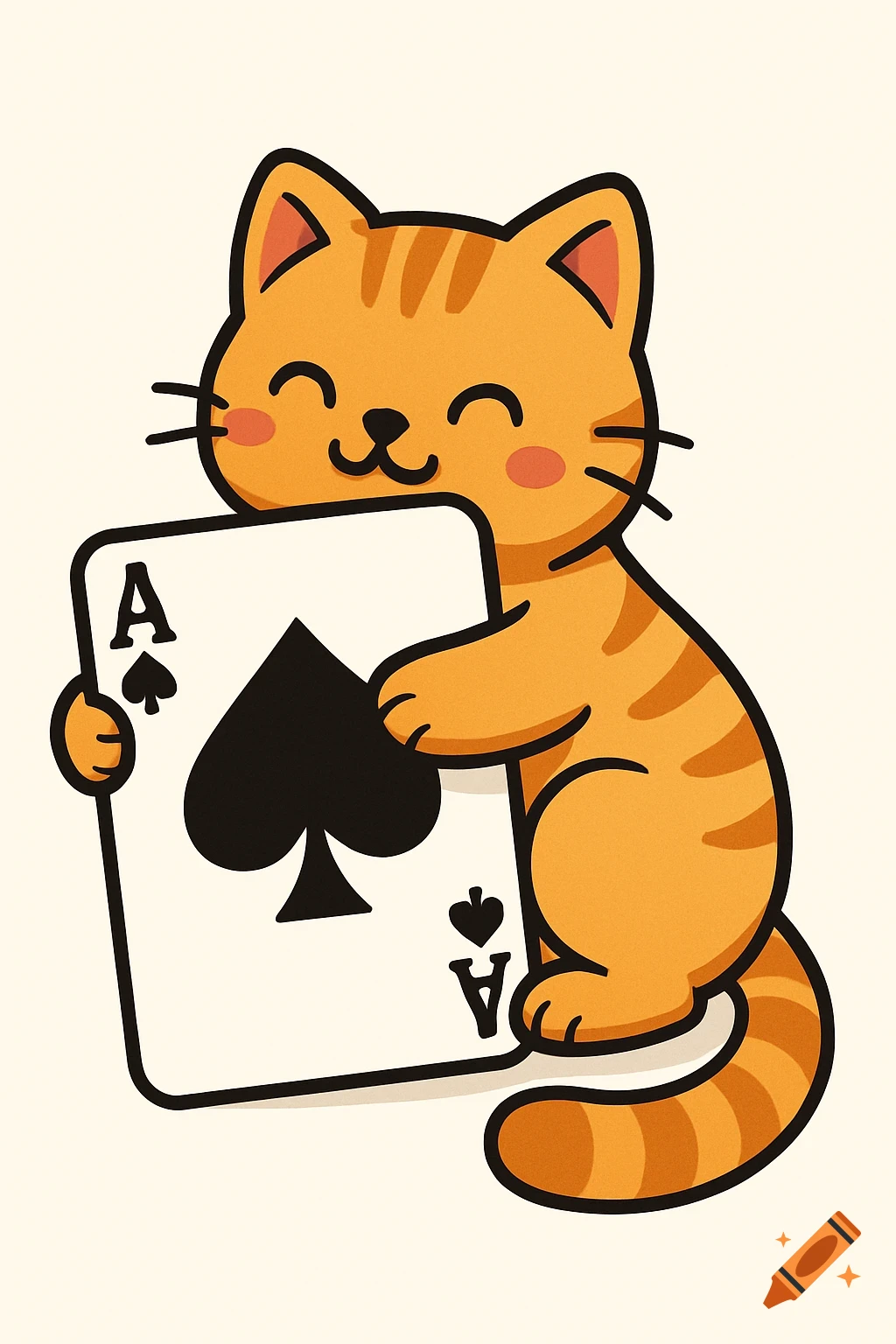 Cartoon ginger cat hugging an ace of spades playing card. on Craiyon
