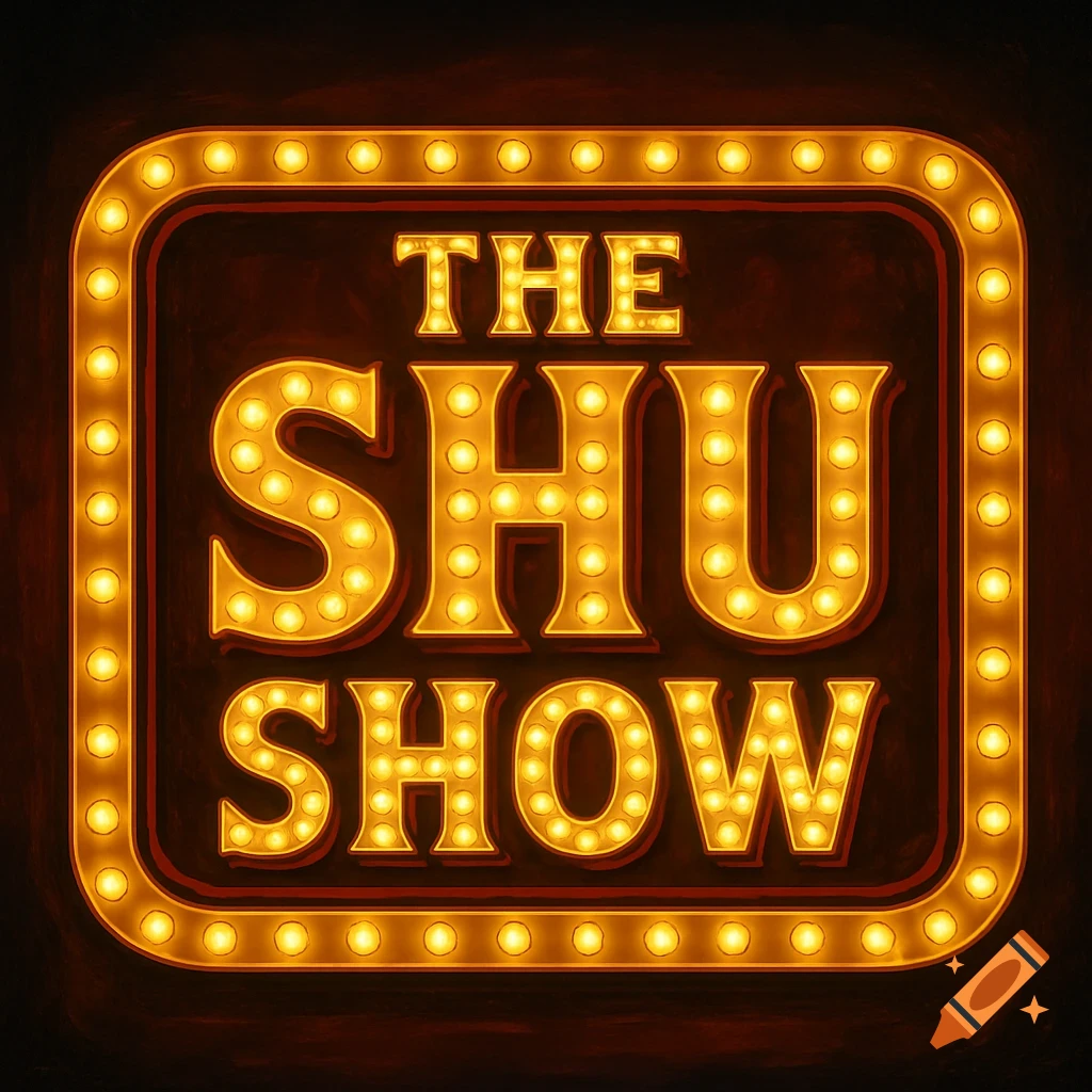 A marquee sign with glowing lights spelling 'THE SHU SHOW'. on Craiyon