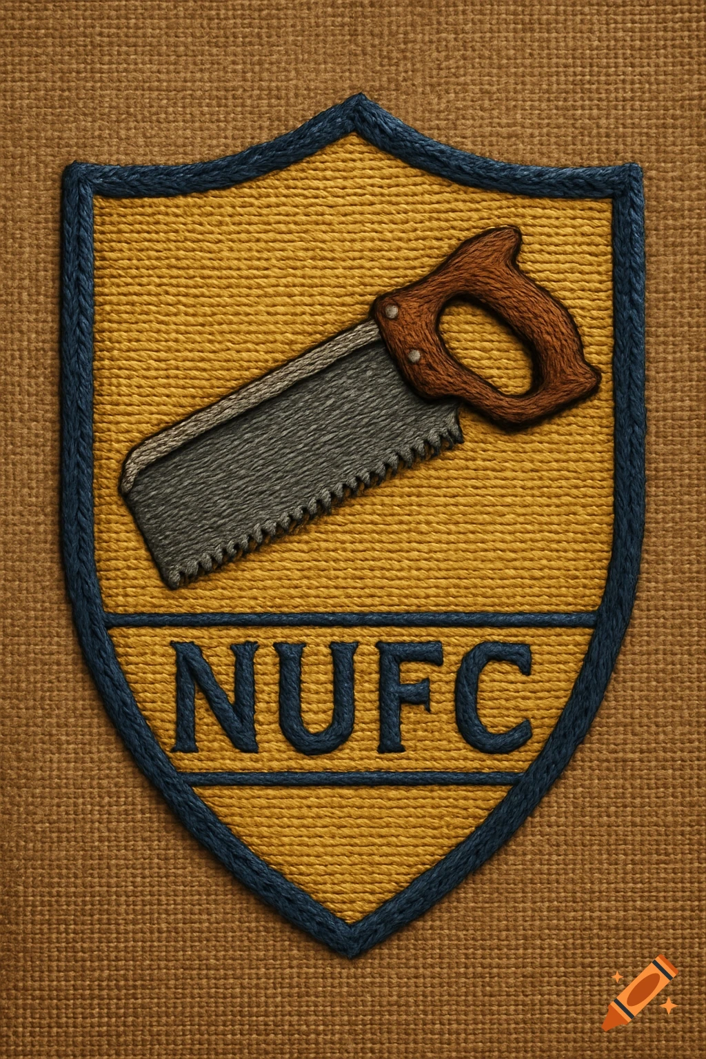 An embroidered football crest featuring a saw and the letters NUFC. on ...