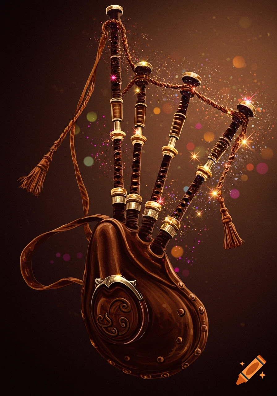 Stylized illustration of bagpipes with golden details and sparkles. on ...