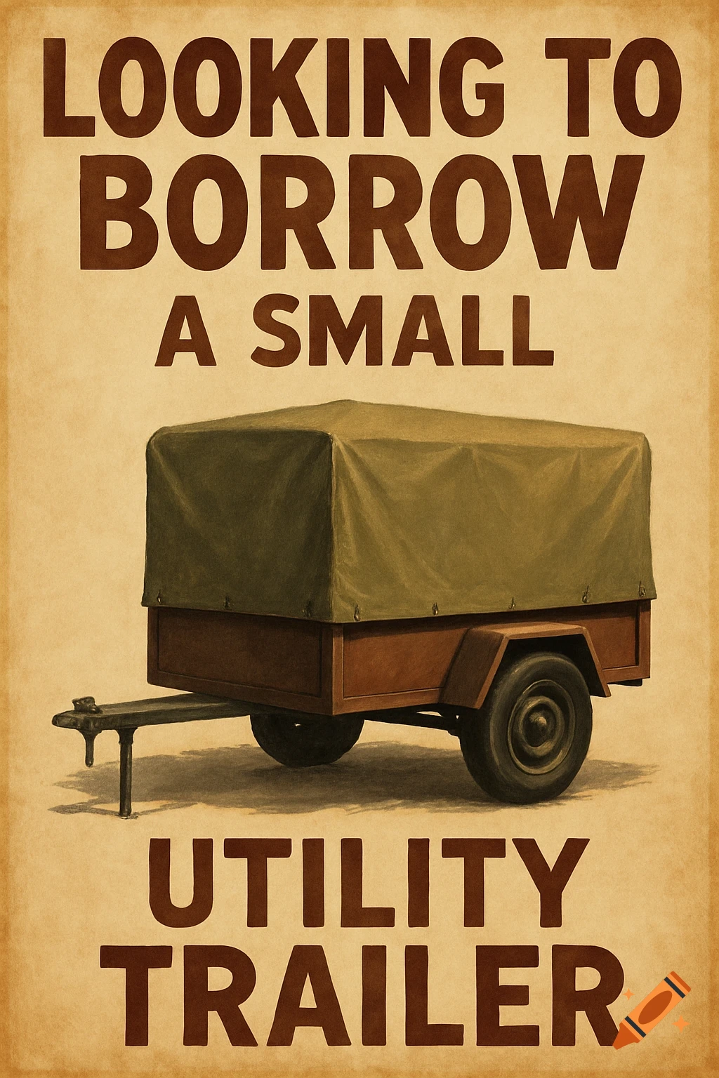 Vintage style poster with text 'Looking to Borrow a Small Utility ...