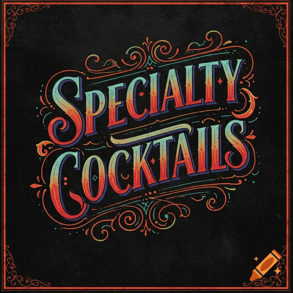 Decorative lettering sign that says "Specialty Cocktails" in a vintage ...