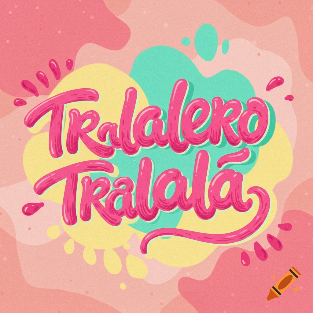 Stylized pink text "Tralalero Tralalà" on a colorful abstract background on Craiyon