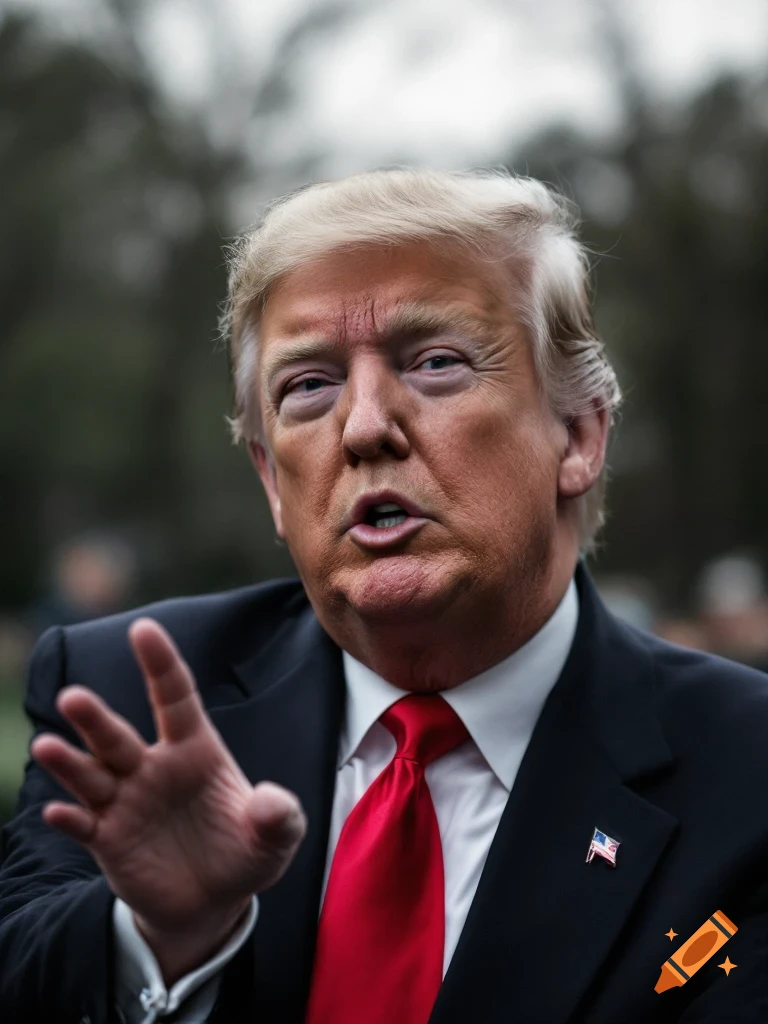 Photorealistic portrait of Donald Trump speaking and gesturing. on Craiyon