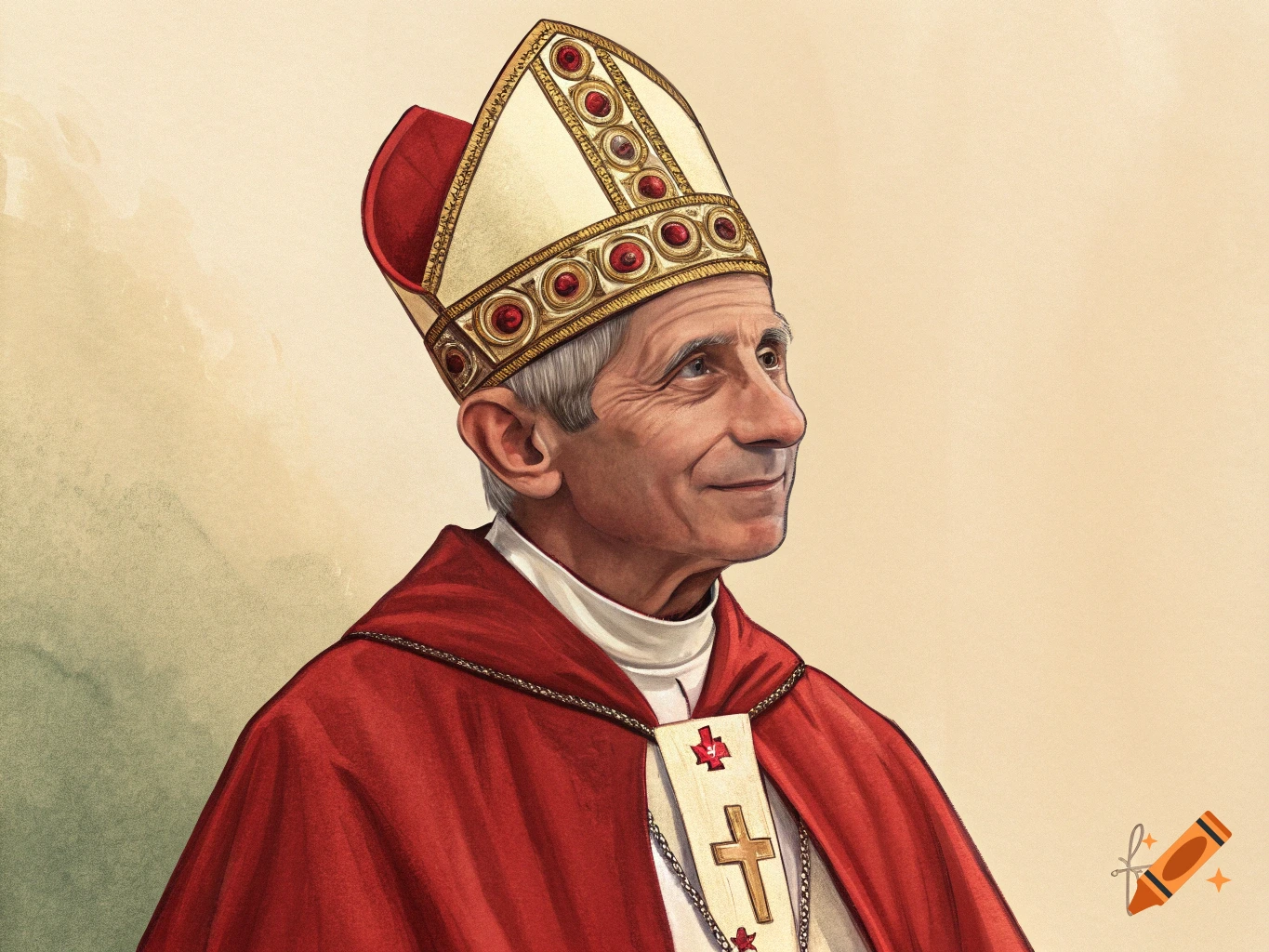 Illustrated portrait of a person resembling Dr. Anthony Fauci dressed ...