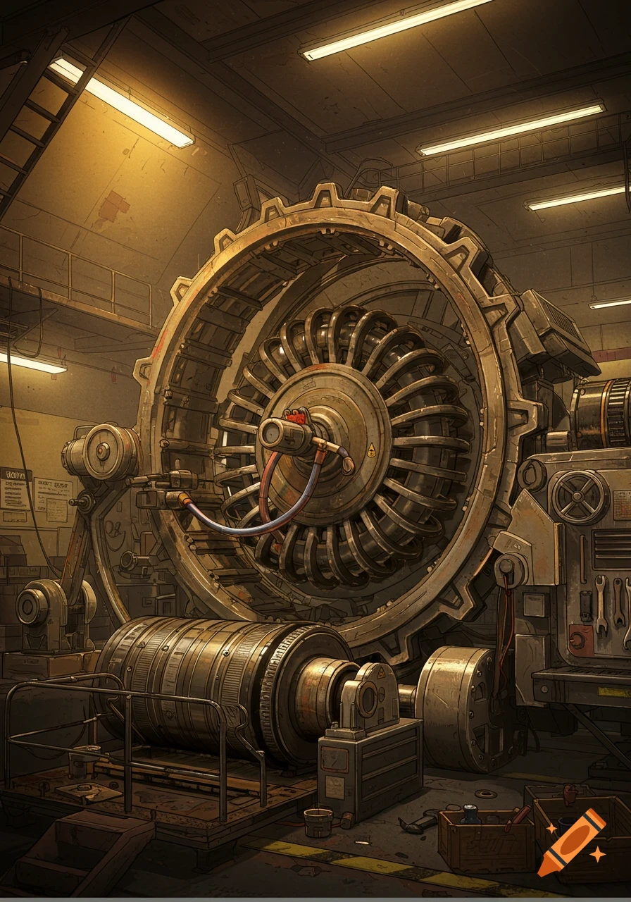 A large, detailed industrial machine resembling a spring compressor in ...