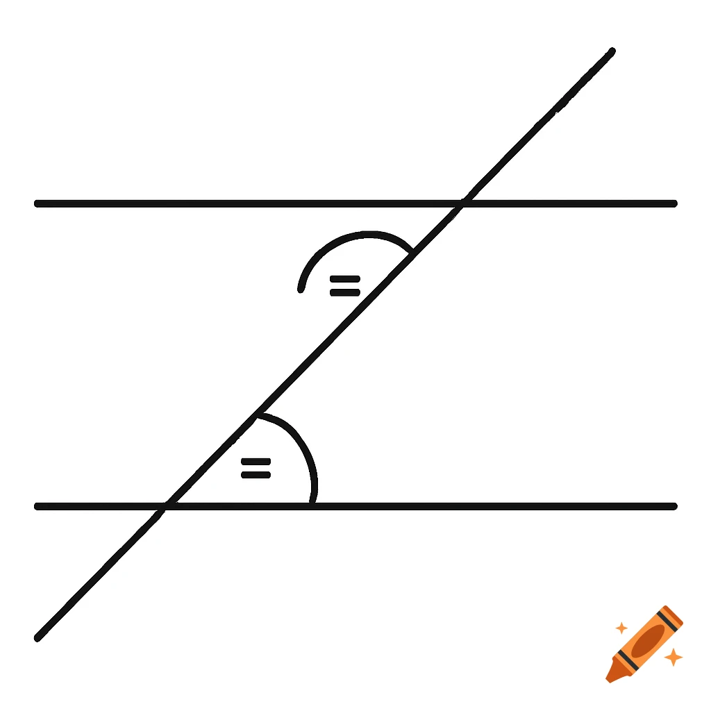 Diagram showing two parallel lines cut by a transversal with alternate ...