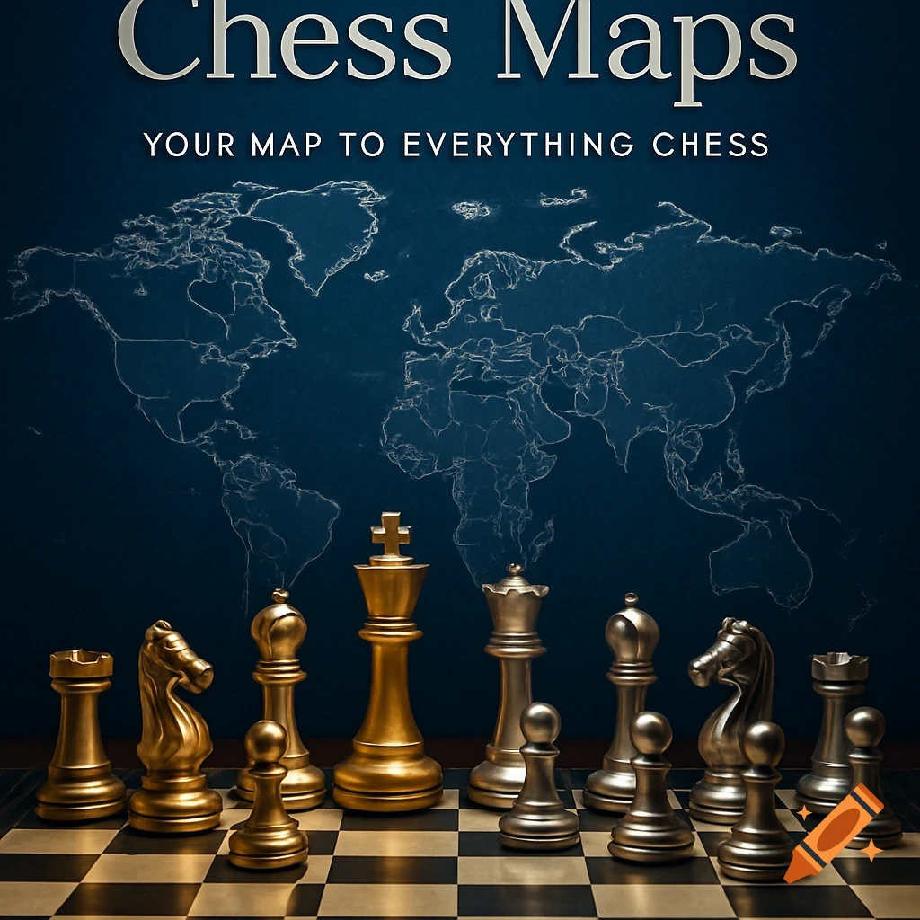 Chess pieces on a board in front of a world map background with the ...