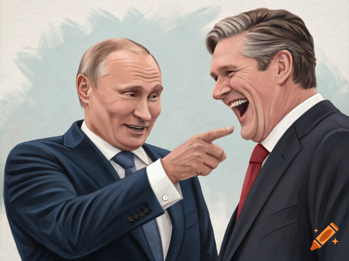 Illustration of Vladimir Putin pointing and laughing at Keir Starmer ...