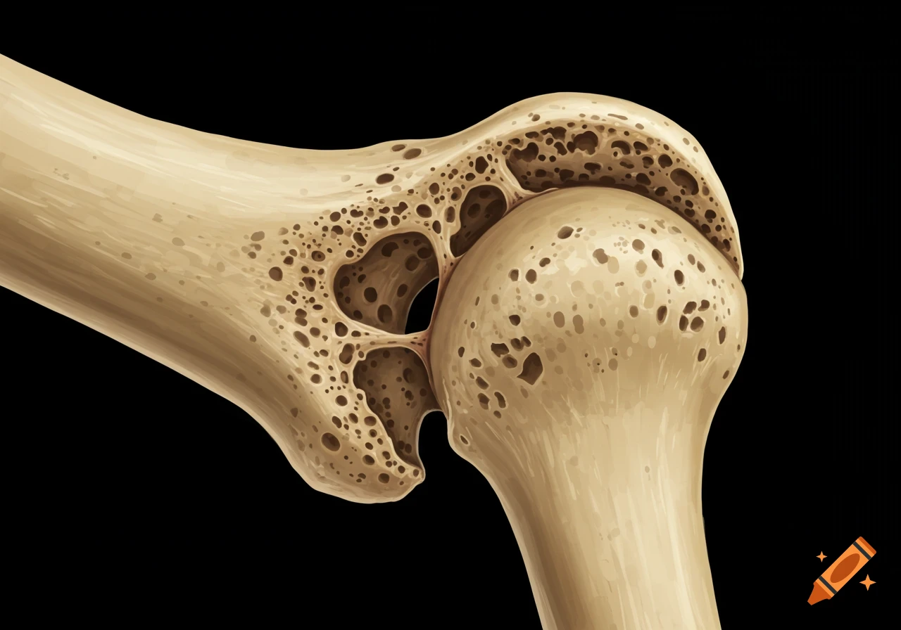 Close-up medical illustration of bones showing porous structure of ...