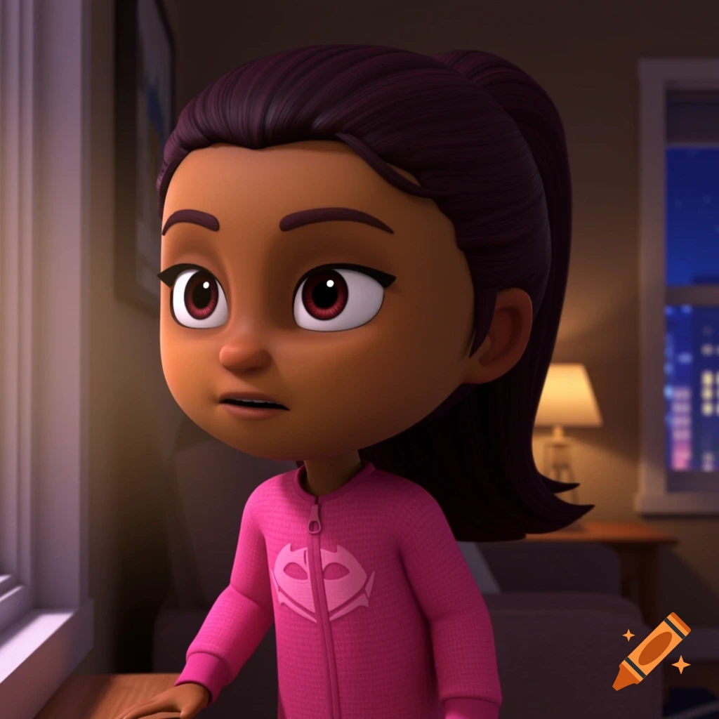 3D cartoon of Amaya from PJ Masks in pink pajamas on Craiyon