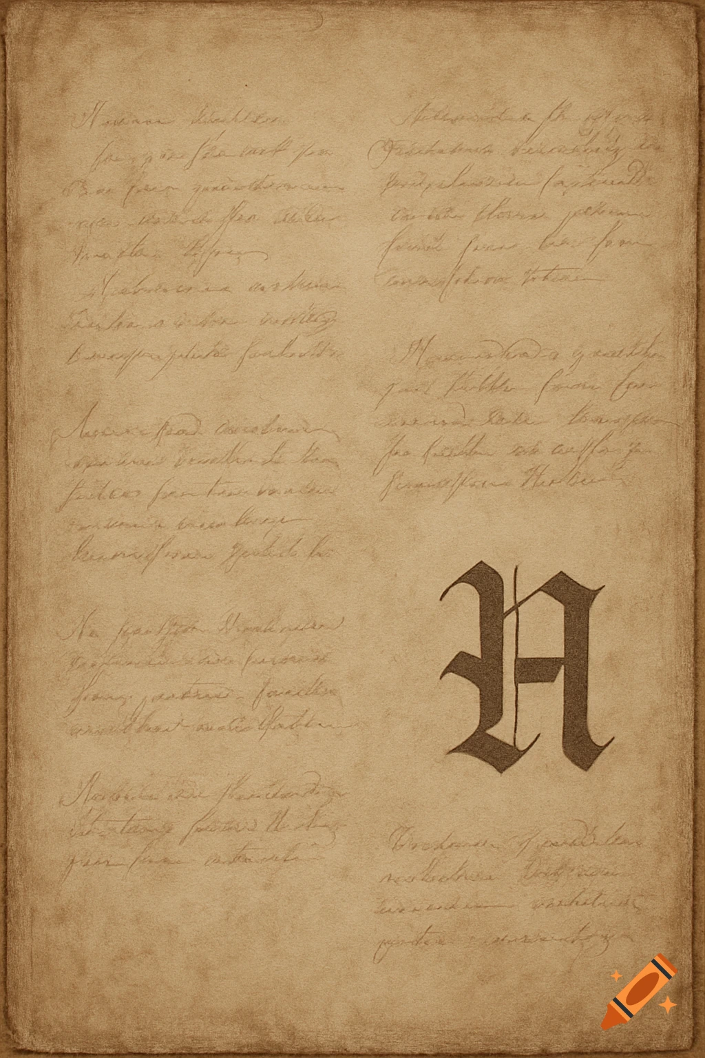 Vintage paper with handwritten text and a large gothic initial H. on ...