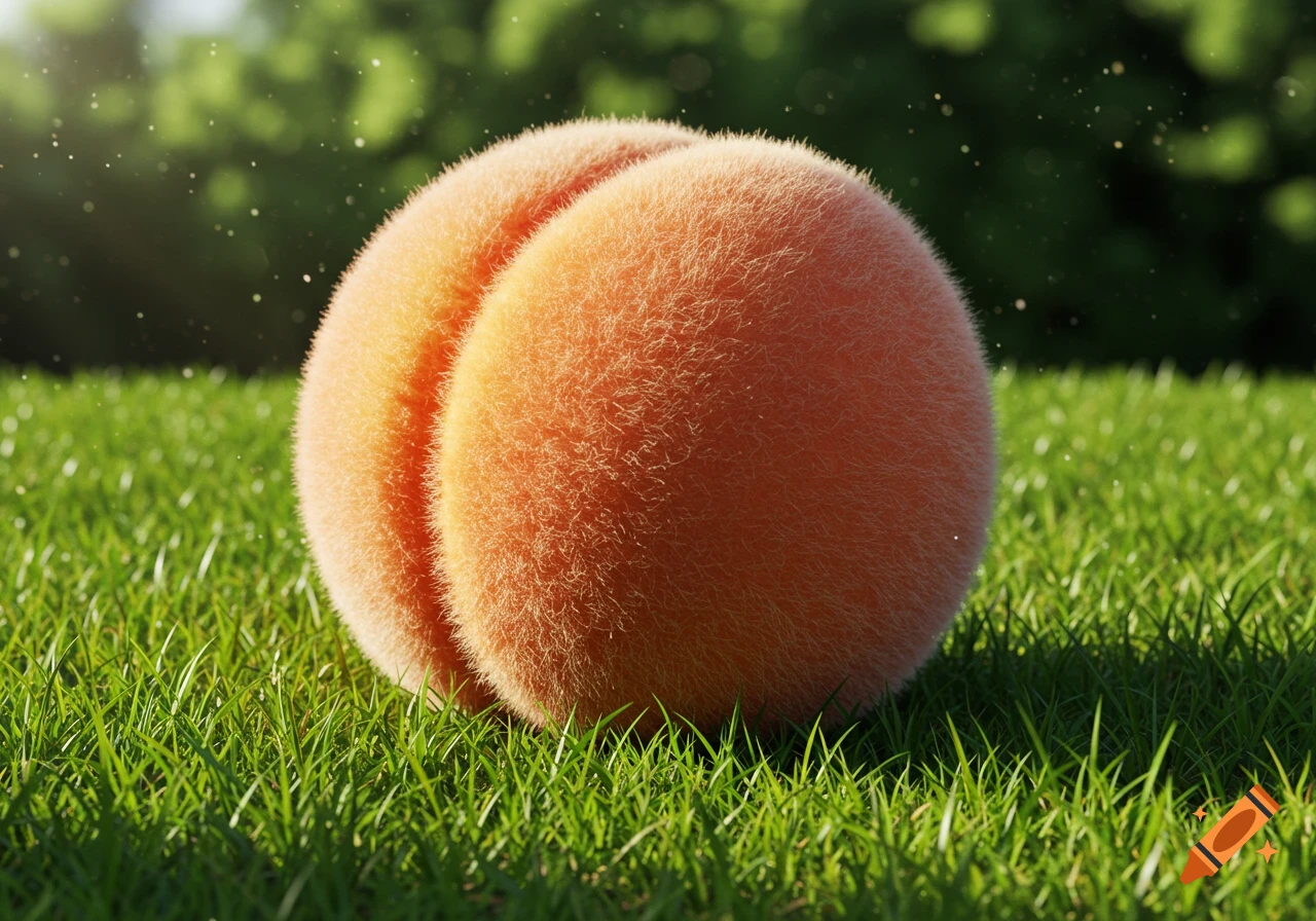 A very furry orange peach sits on green grass outdoors. on Craiyon