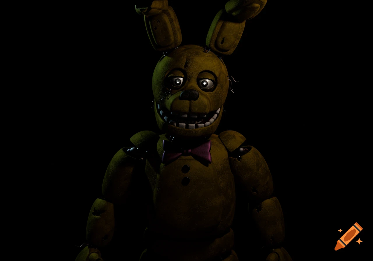 Springbonnie animatronic in the dark with glowing eyes and creepy smile ...