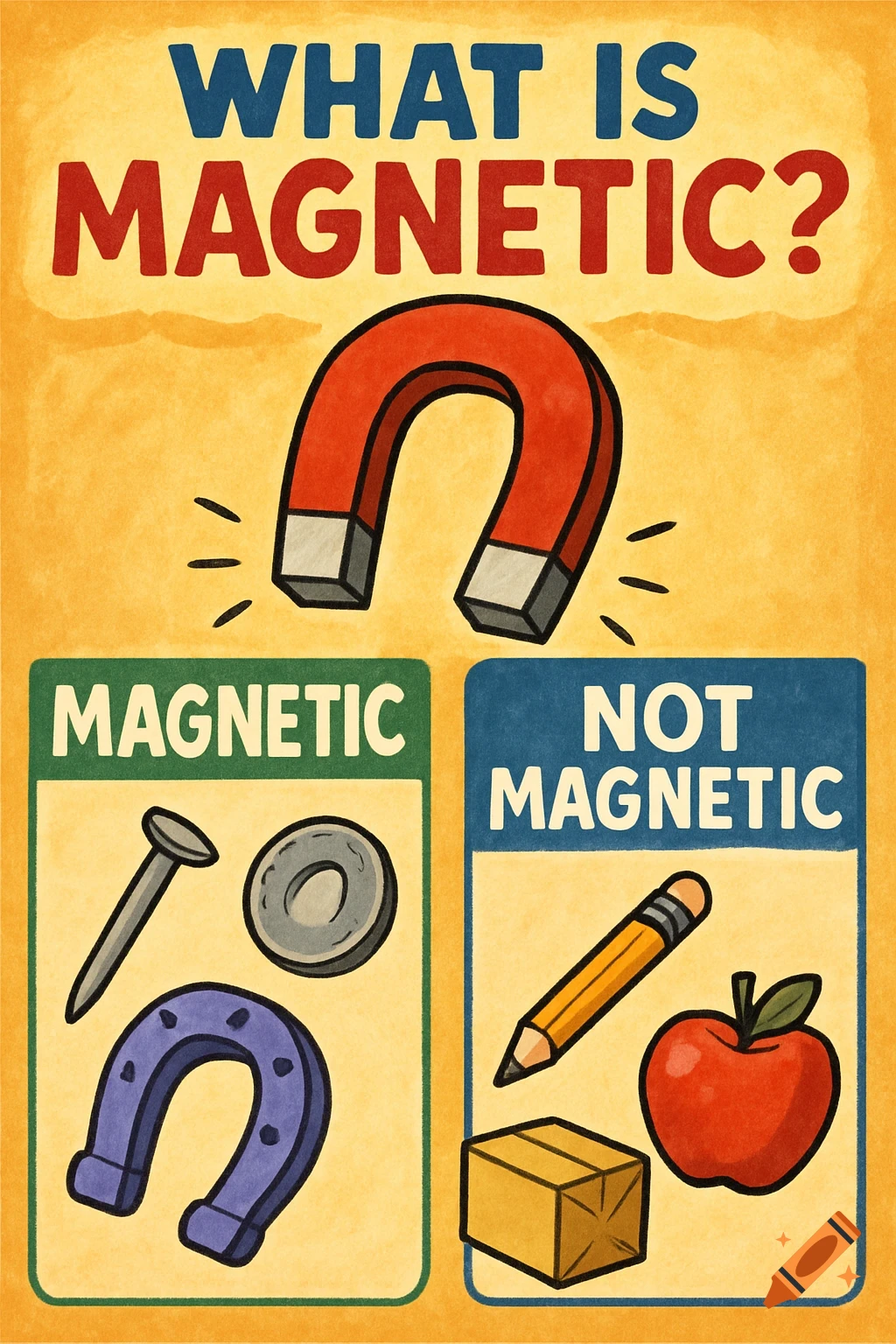 Educational poster illustration about magnetism showing magnetic and ...