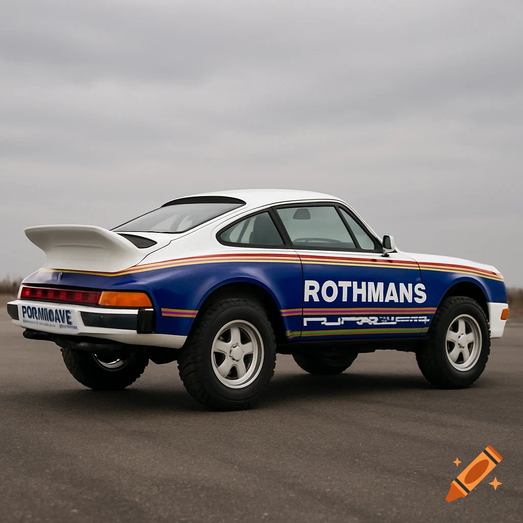 Off-road Porsche 911 variant in Rothmans livery on Craiyon