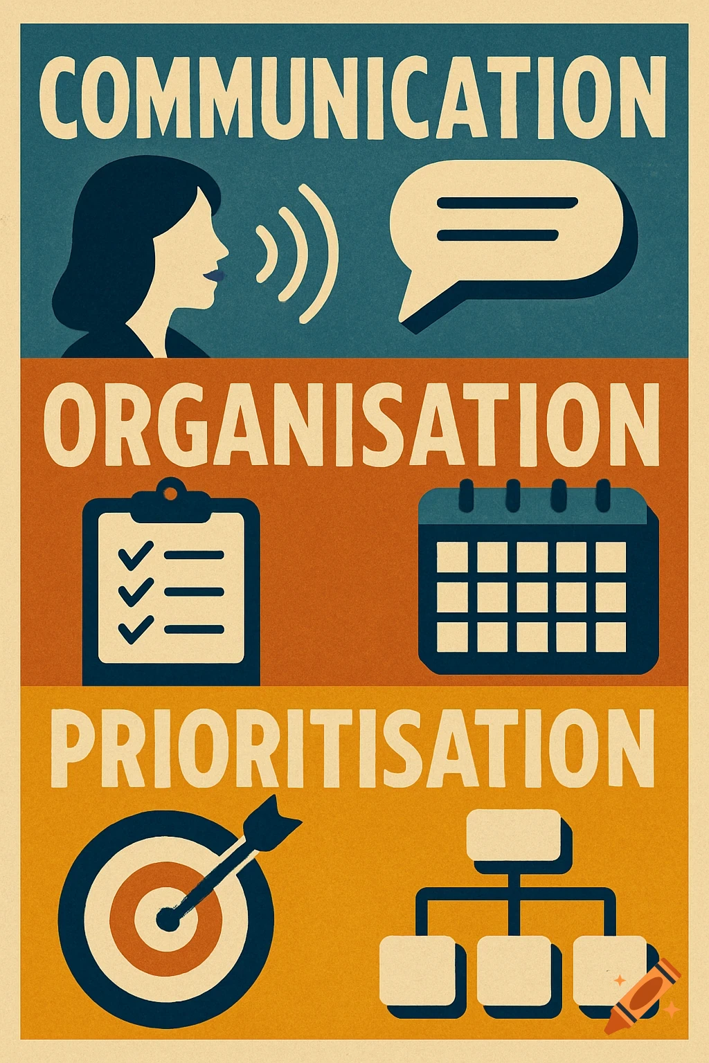 Retro poster for communication, organisation, and prioritisation with ...