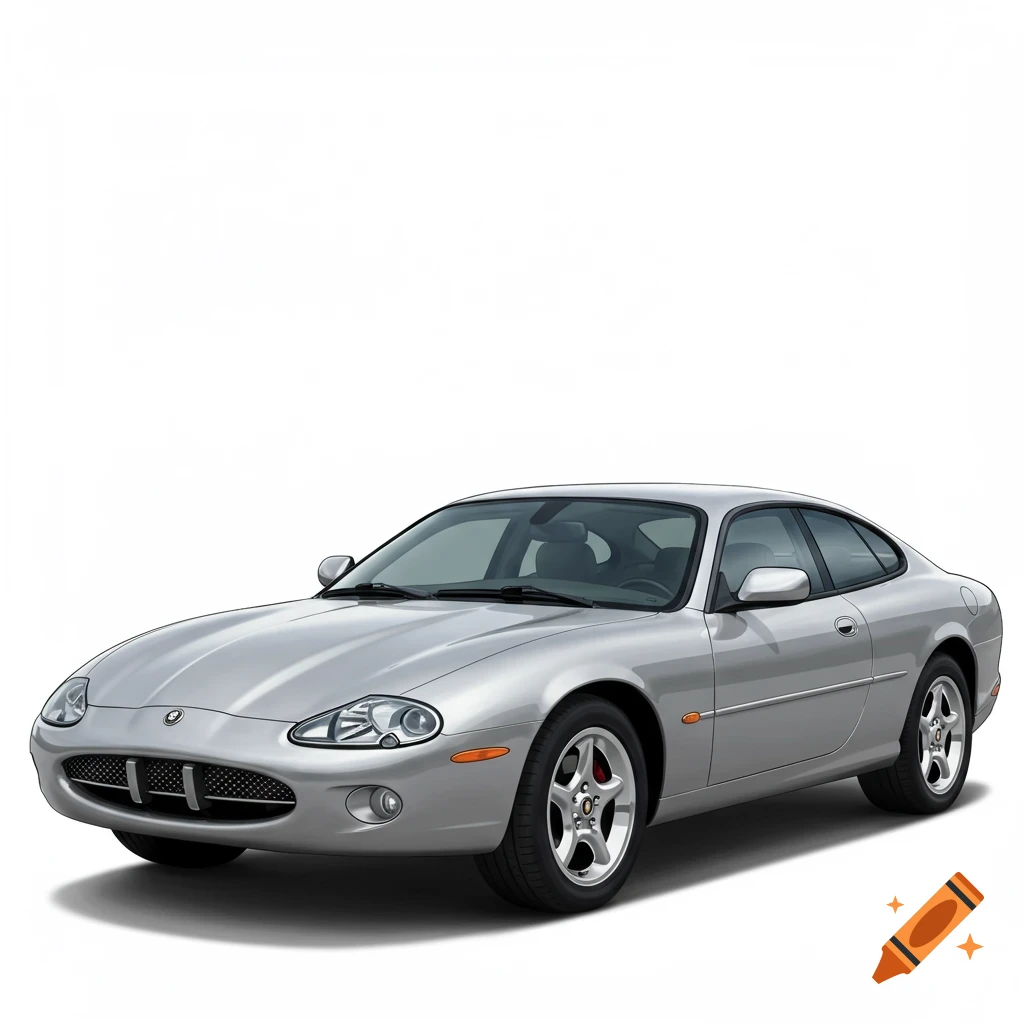A silver Jaguar XK8 coupe on a white background on Craiyon