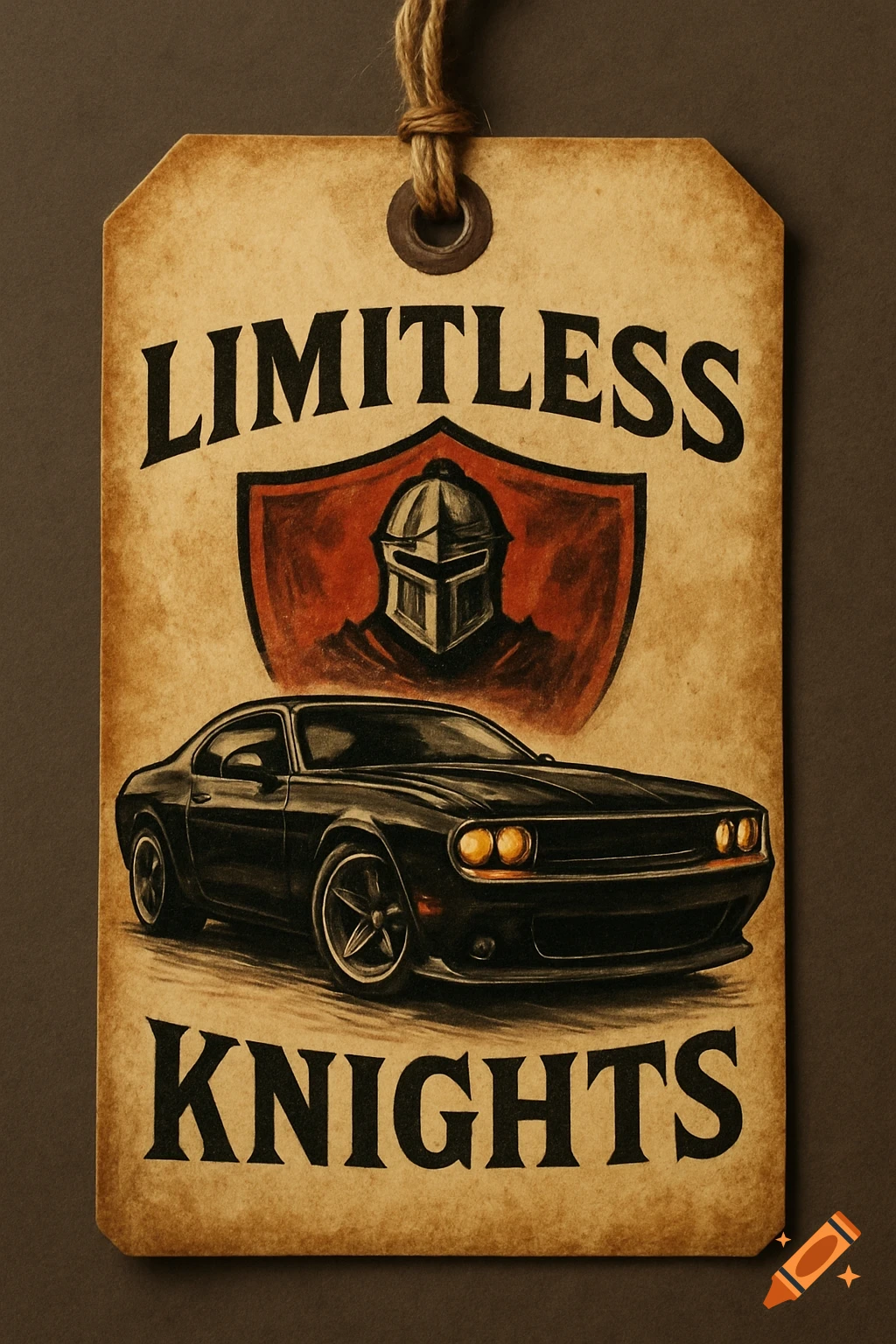 Hang tag design with 'Limitless Knights' text, knight emblem, and black ...