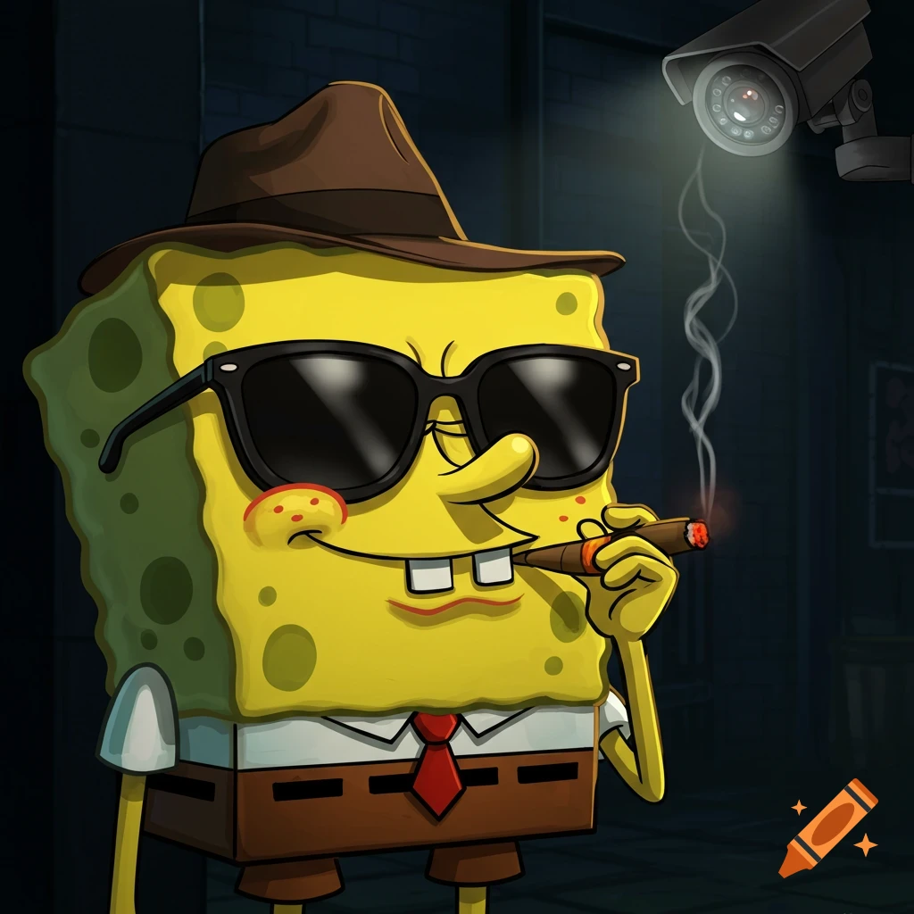 Cartoon Spongebob Squarepants wearing sunglasses and a fedora, smoking ...