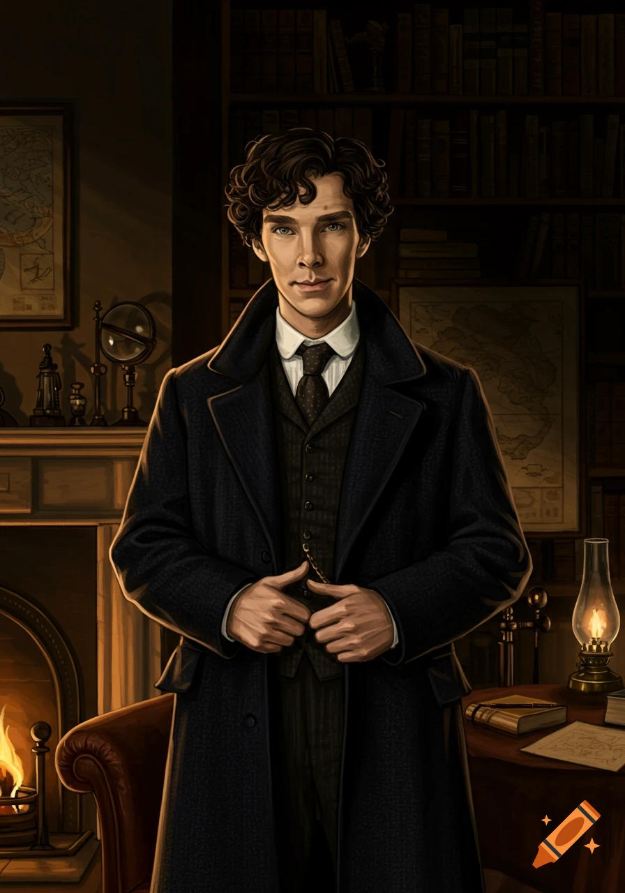 Illustration of Sherlock Holmes (Benedict Cumberbatch) in a study. on ...