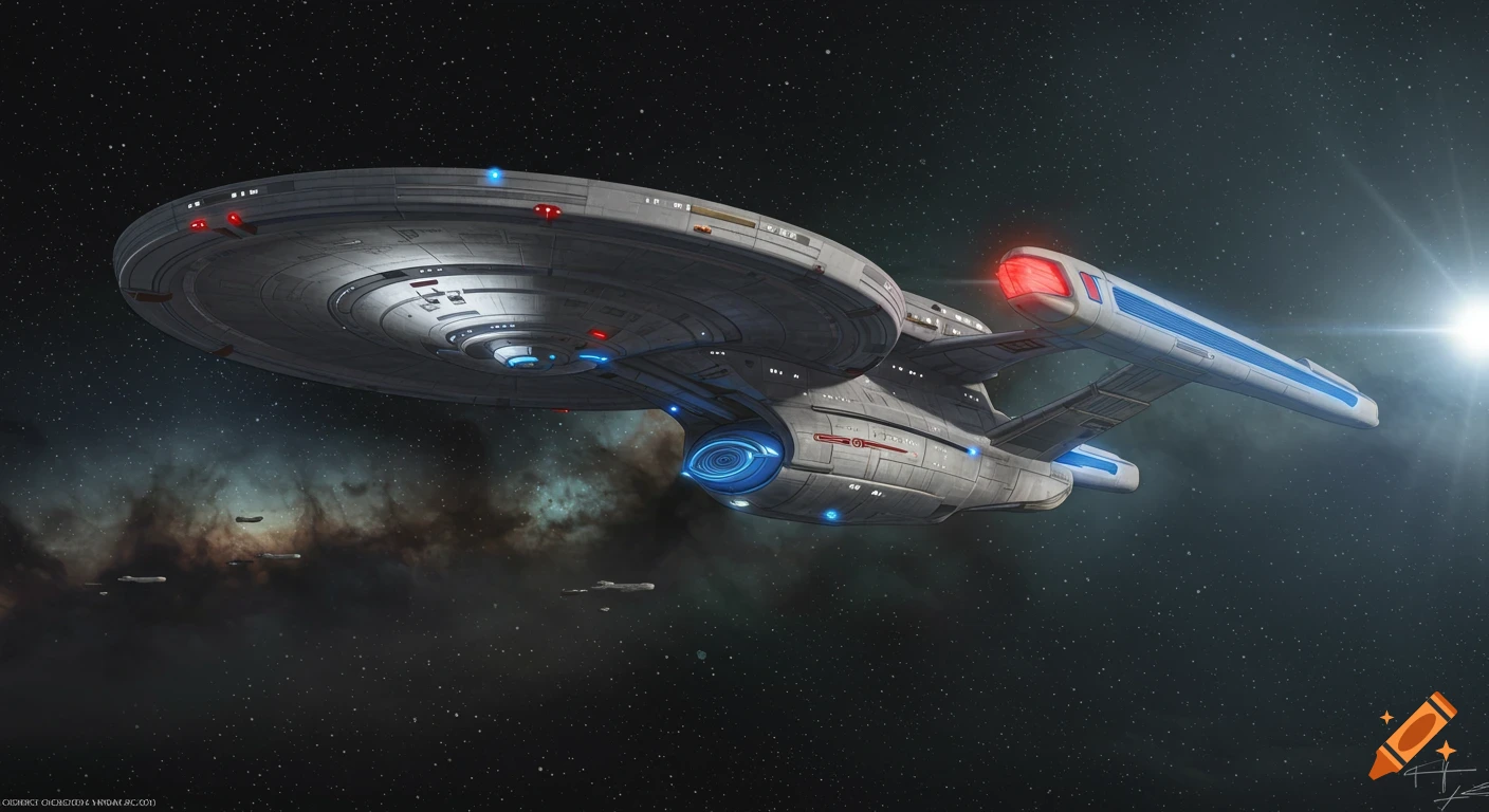 Large spaceship in deep space with stars and nebula. on Craiyon