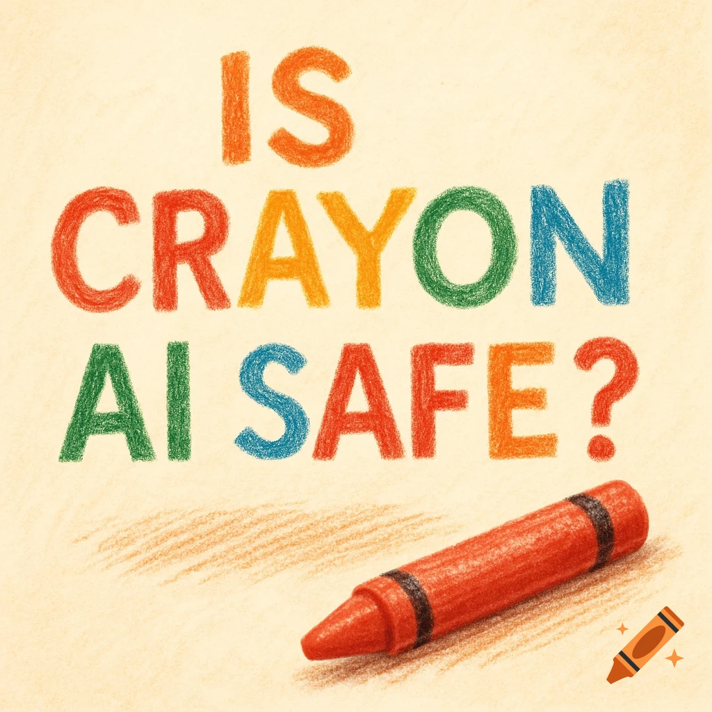 Text asks 'IS CRAYON AI SAFE?' with a red crayon below, in a crayon ...