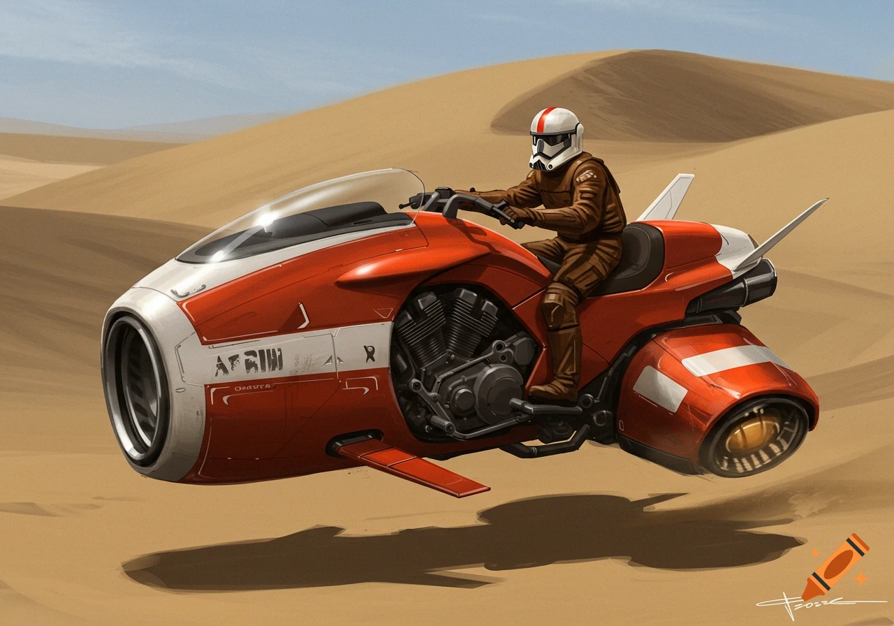Concept art illustration of a person in a stormtrooper helmet riding a ...