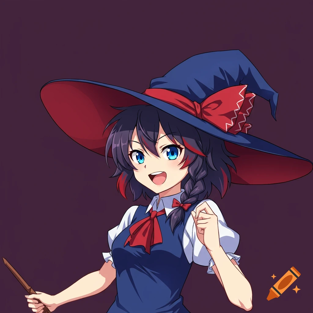 Anime illustration of a character resembling Marisa Kirisame as a witch ...
