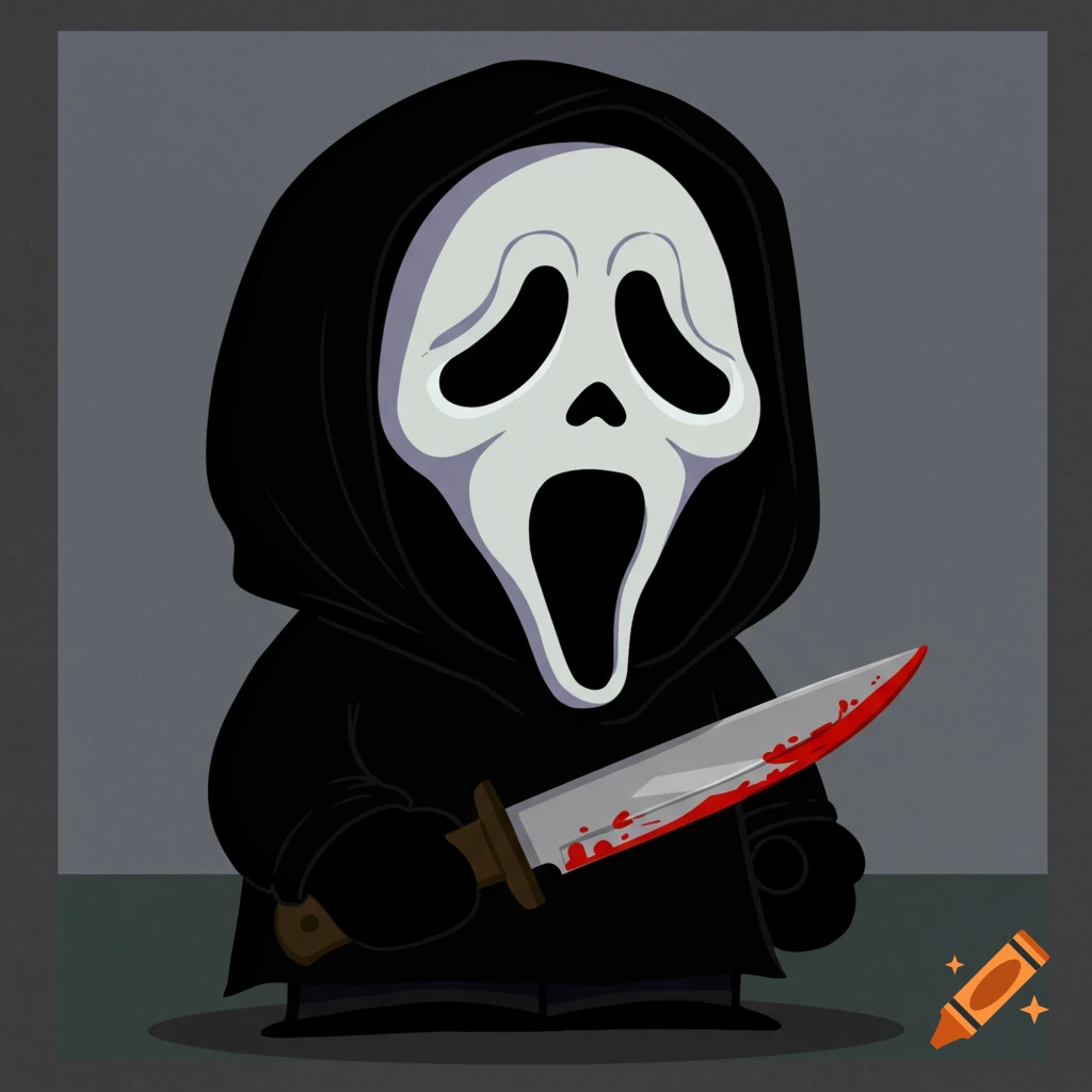 A cartoon character like Ghostface from Scream, in the style of South ...