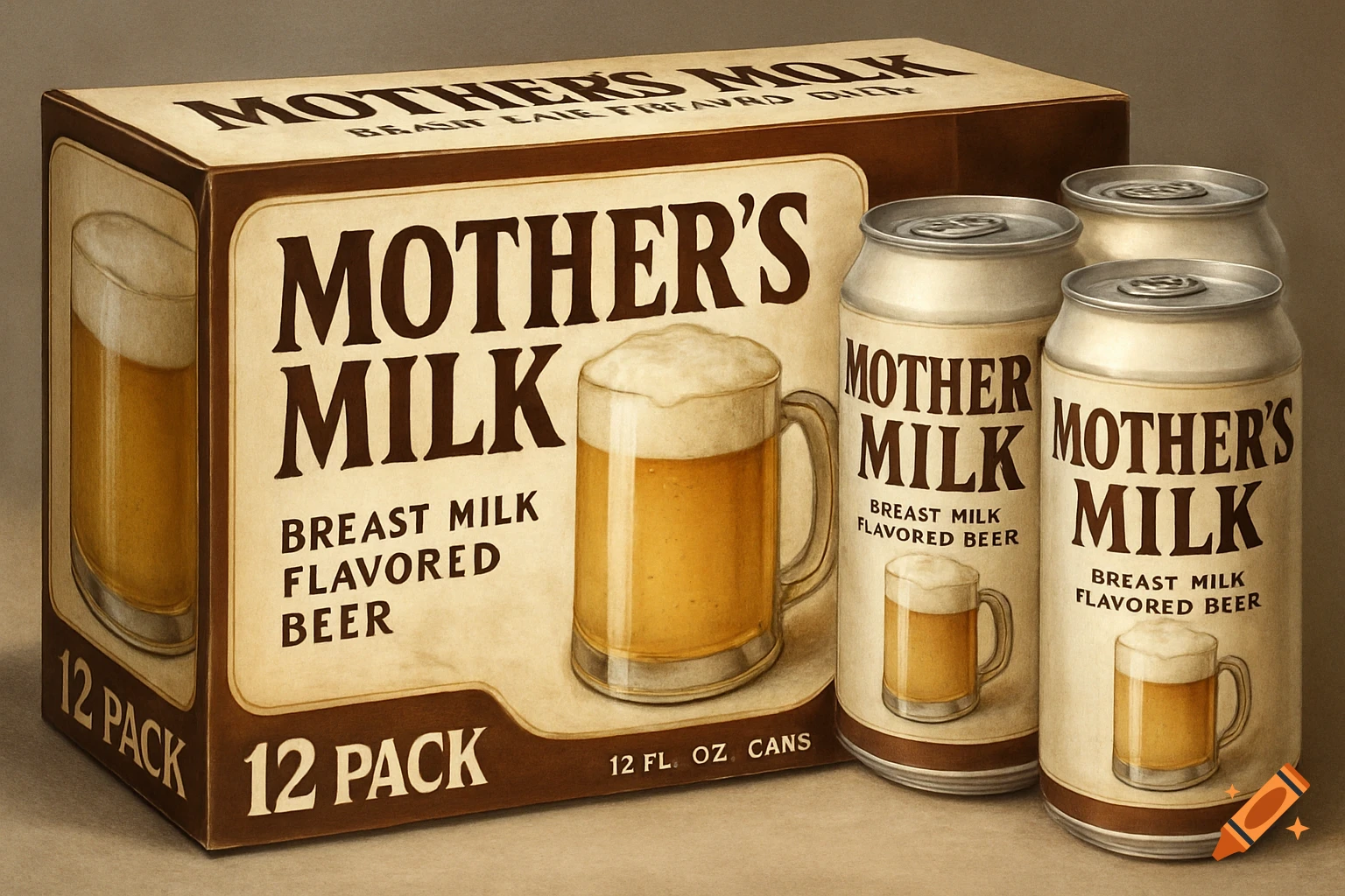A case and cans of 'Mother's Milk' beer, labeled as 'Breast Milk ...