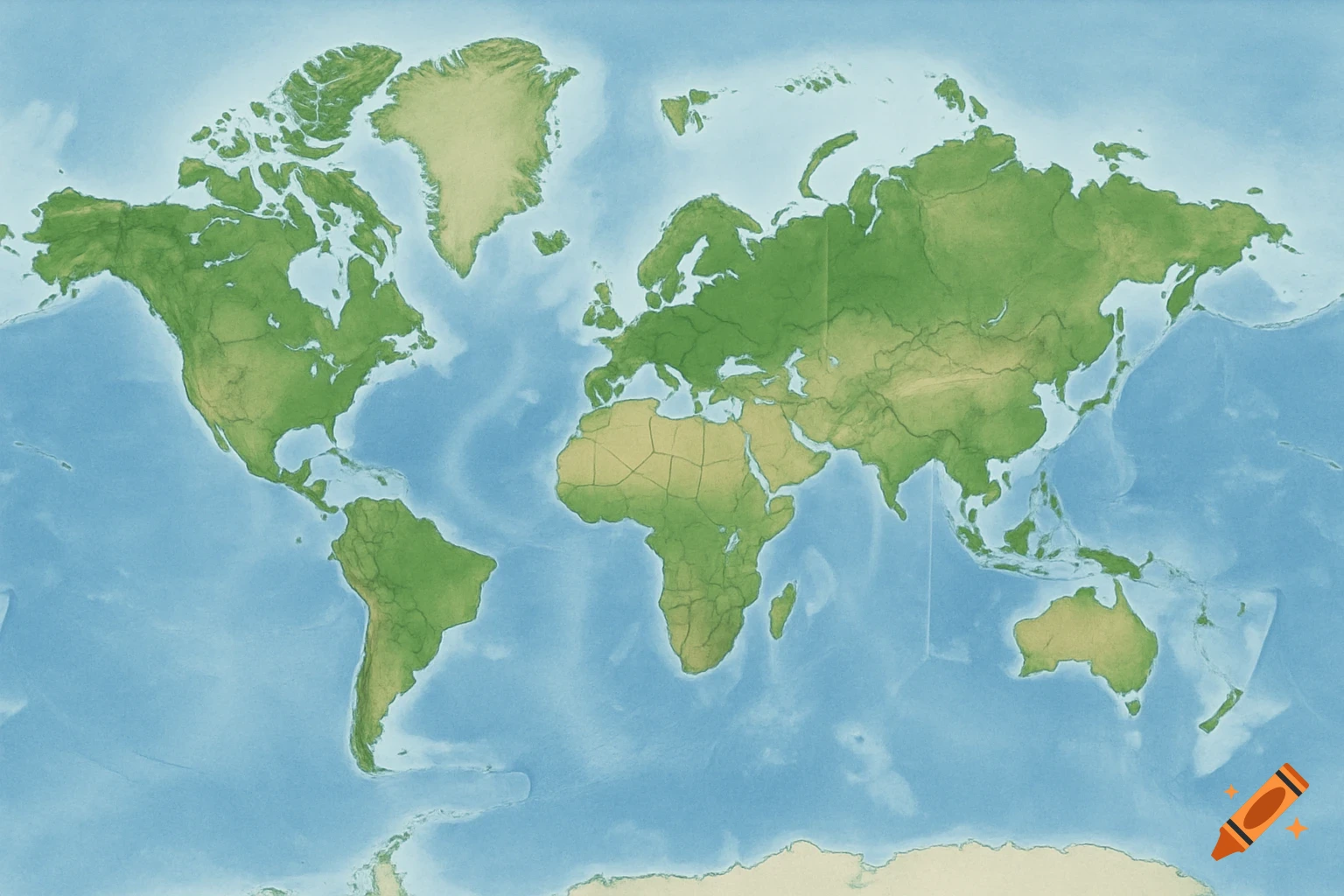 A shaded relief map of the world showing continents and oceans. on Craiyon