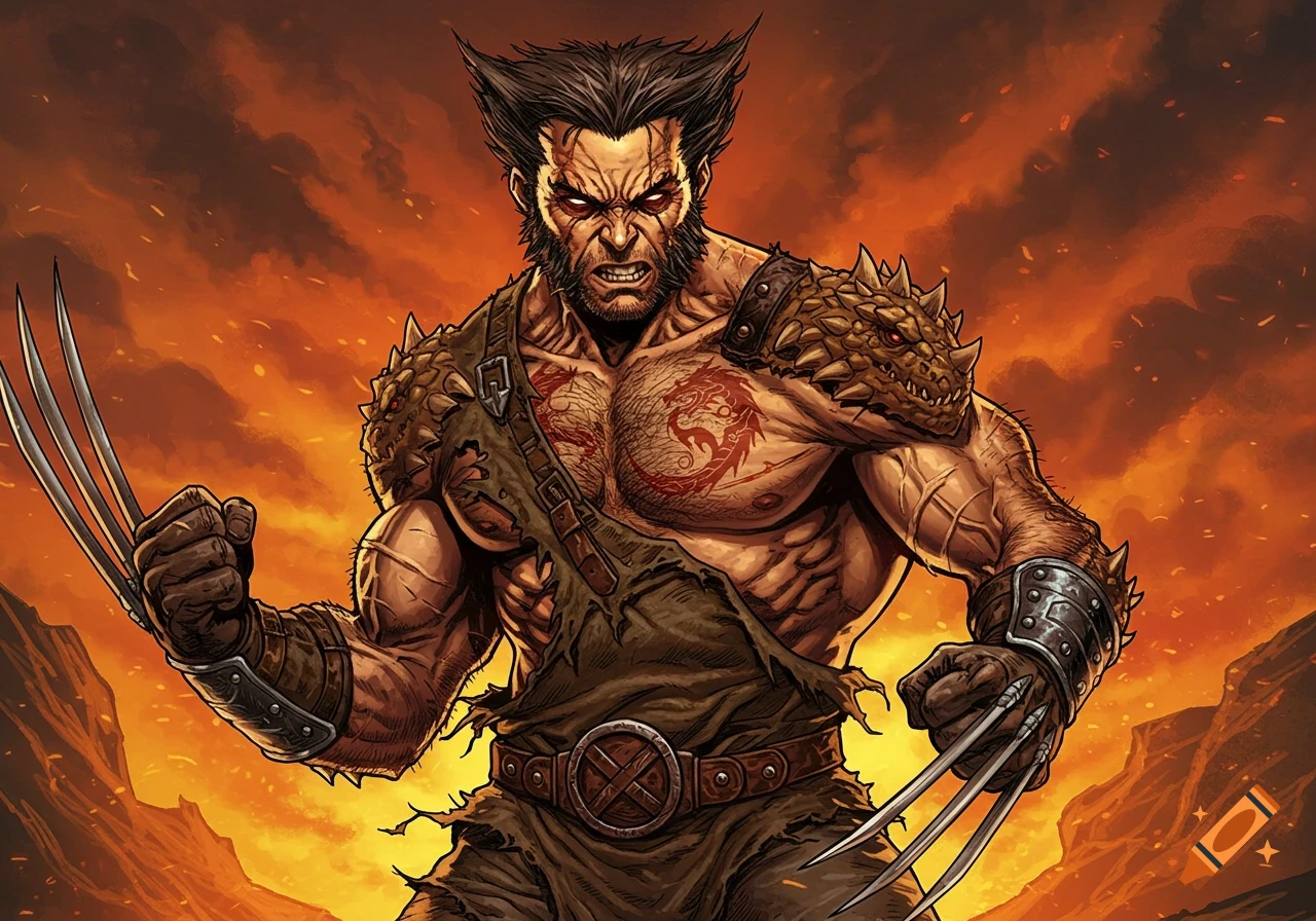 Fierce comic illustration of a dragon-like Wolverine with claws ...