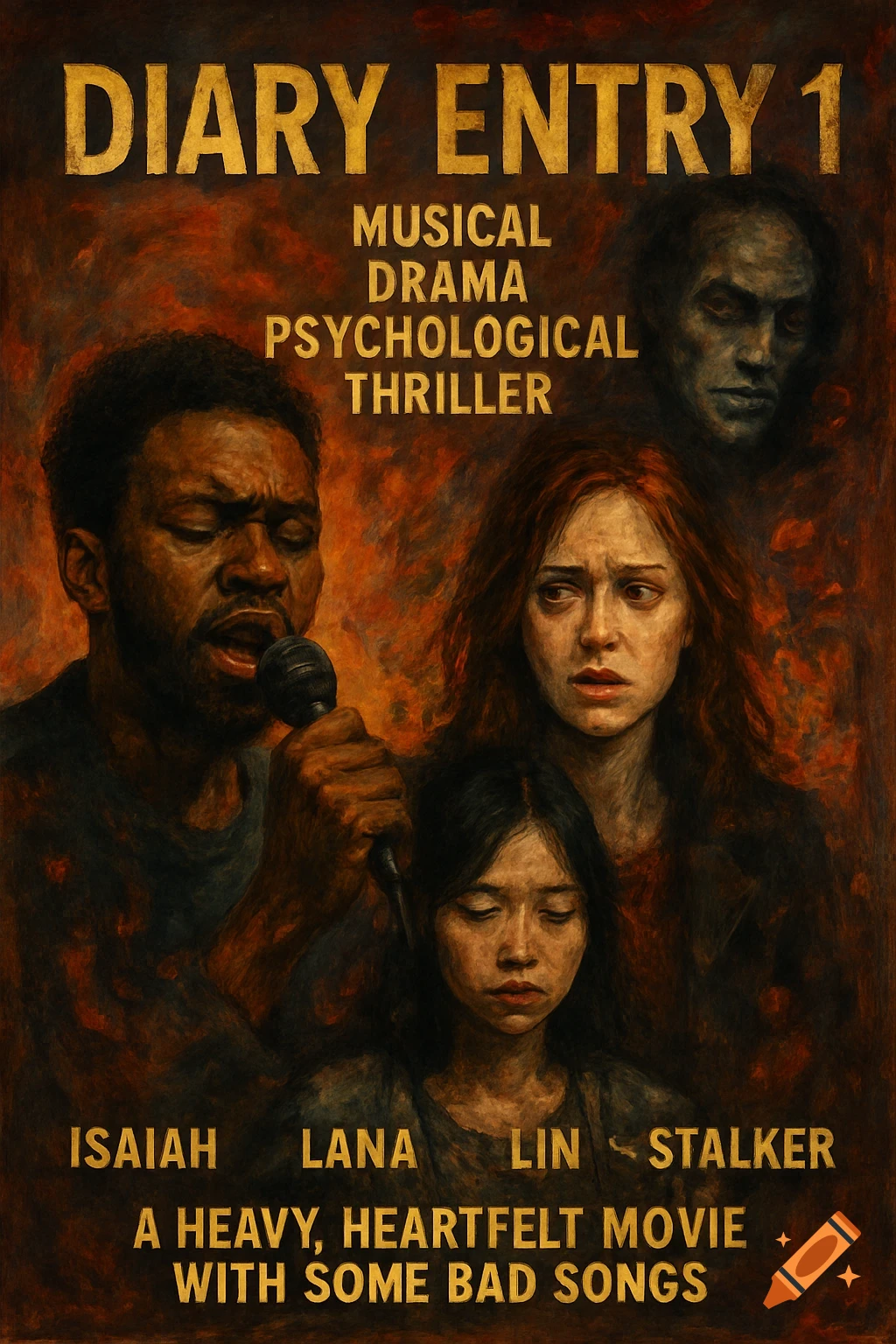 Movie poster for Diary Entry 1 showing dramatic portraits of three ...