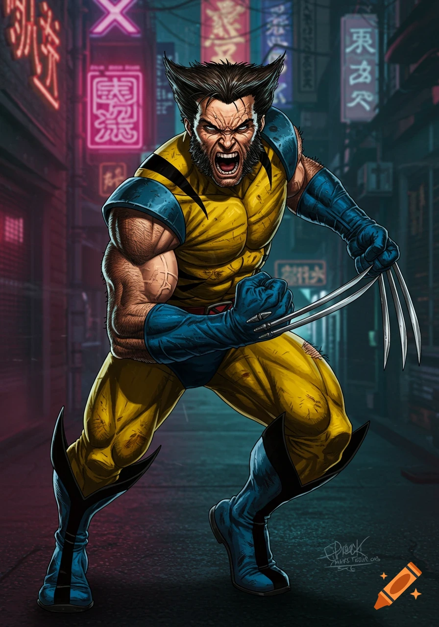 Comic art illustration of Wolverine in his yellow and blue suit in a ...