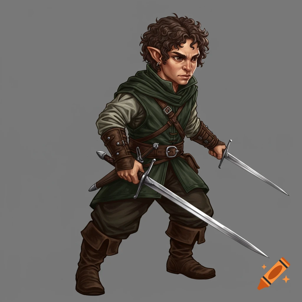 A fantasy illustration of a halfling assassin with short curly hair ...