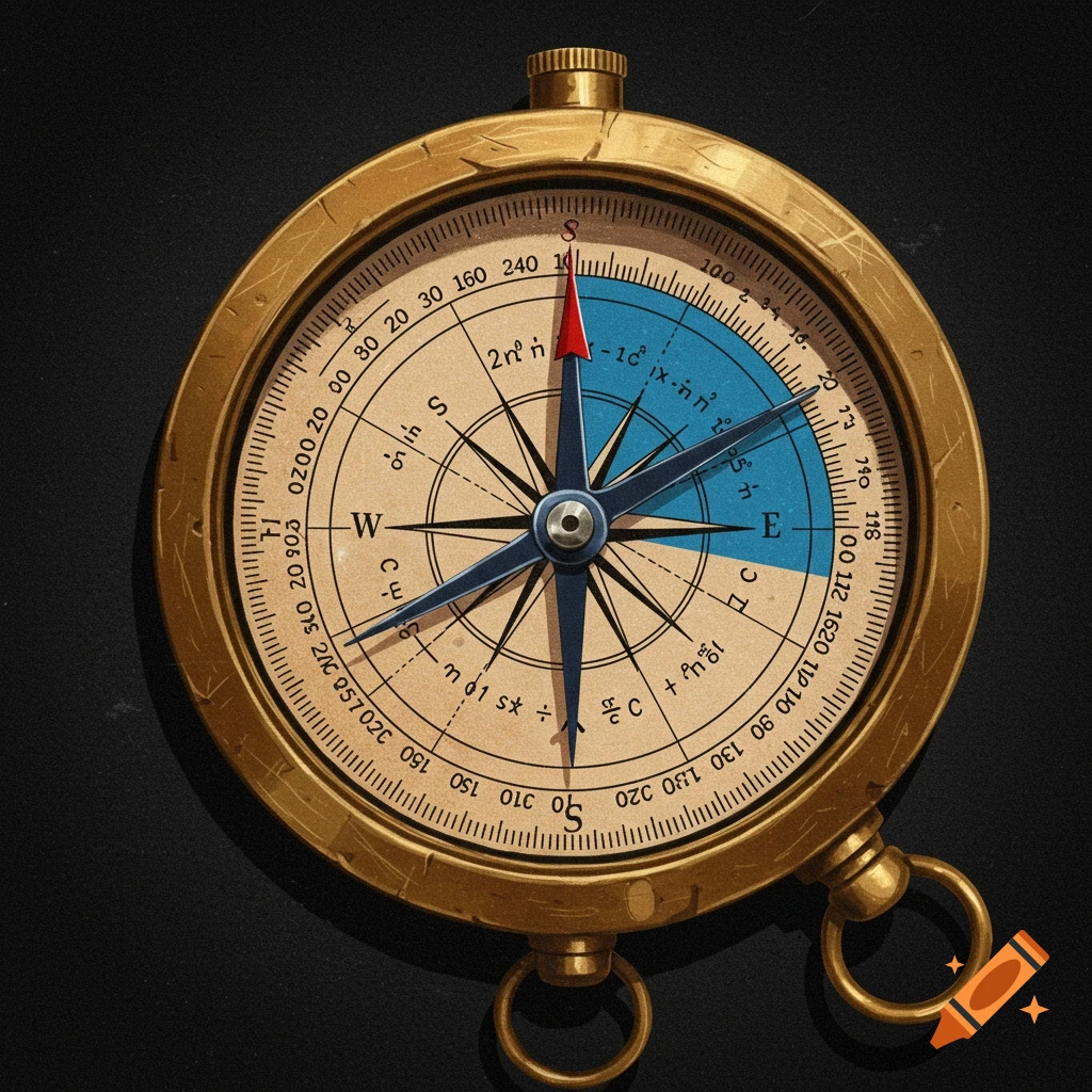 A close-up illustration of a vintage brass compass with mathematical ...