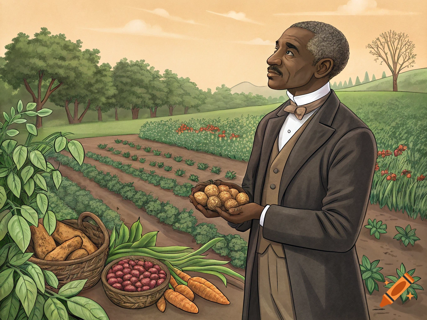 Illustration of a man resembling George Washington Carver holding ...