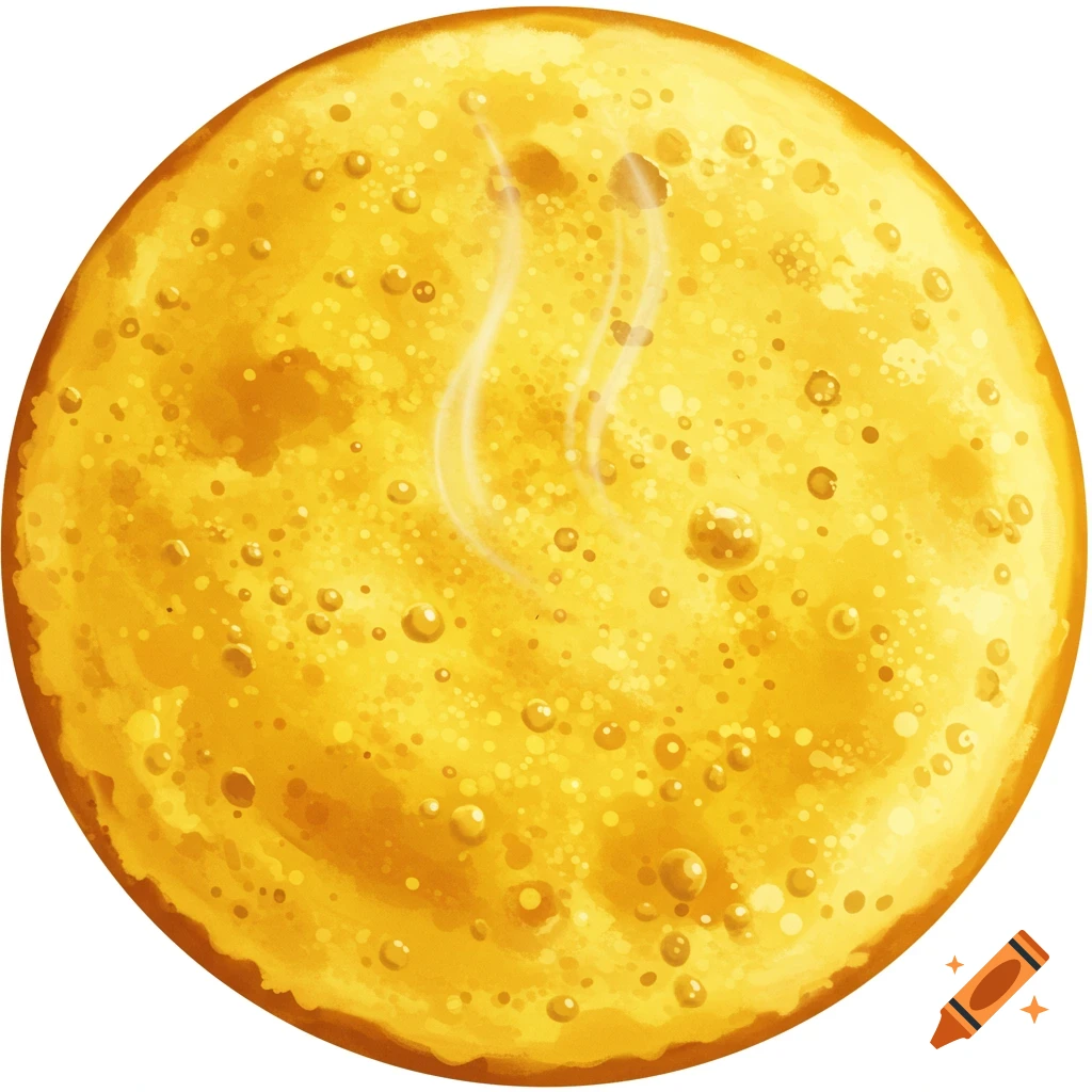 Close-up top-down view of yellow batter with bubbles in a circle. on ...