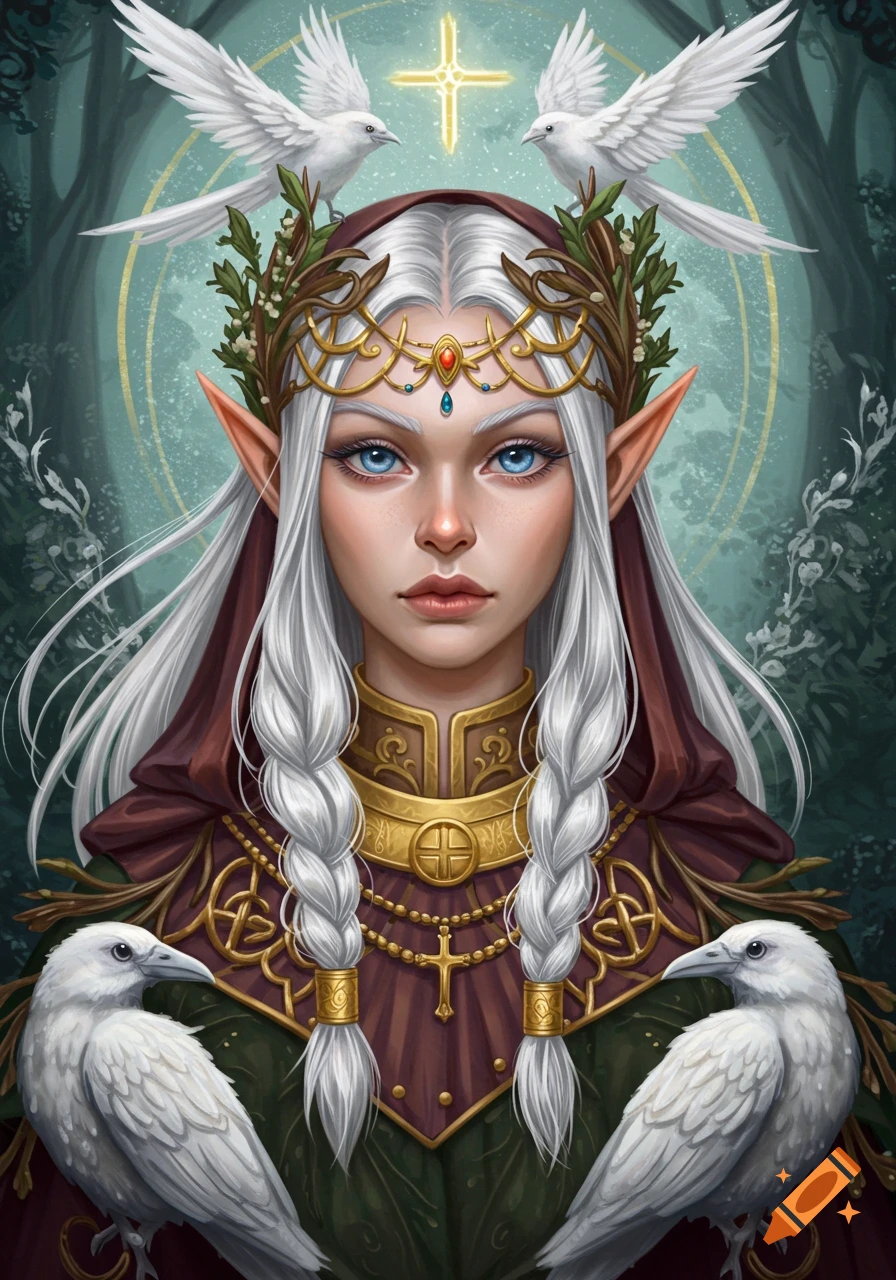 Fantasy portrait of an elf with white hair, blue eyes, and a crown ...