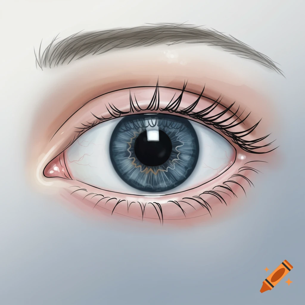 Close-up illustration of a blue human eye and eyebrow. on Craiyon
