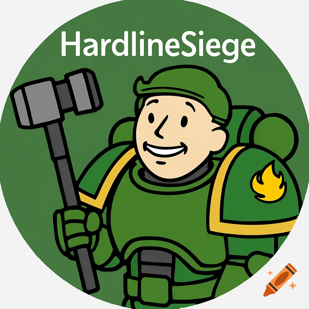 Vault Boy style character in green armor holding a hammer in a circle ...