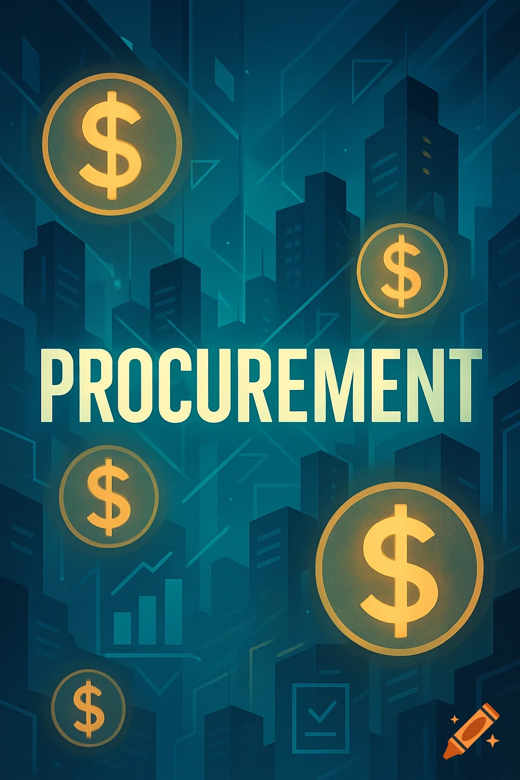 Illustration of the word PROCUREMENT with dollar signs over abstract ...