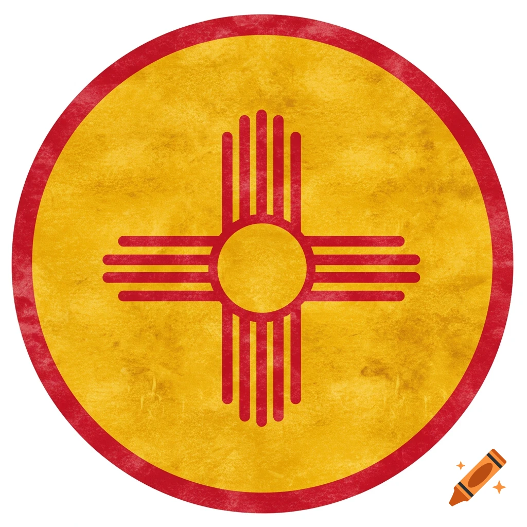 Red Zia sun symbol on a yellow circle with a red border. on Craiyon