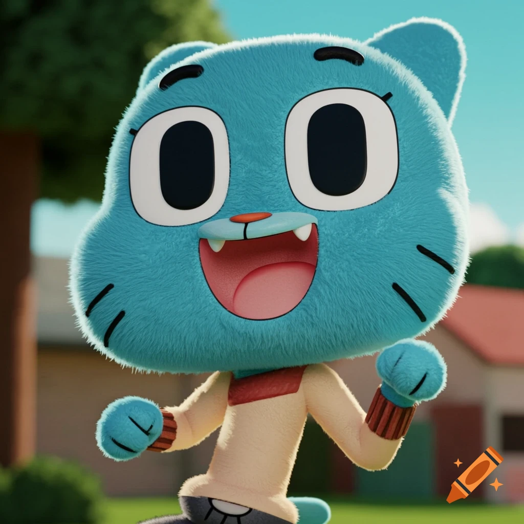 A close-up of the cartoon character Gumball Watterson smiling and ...