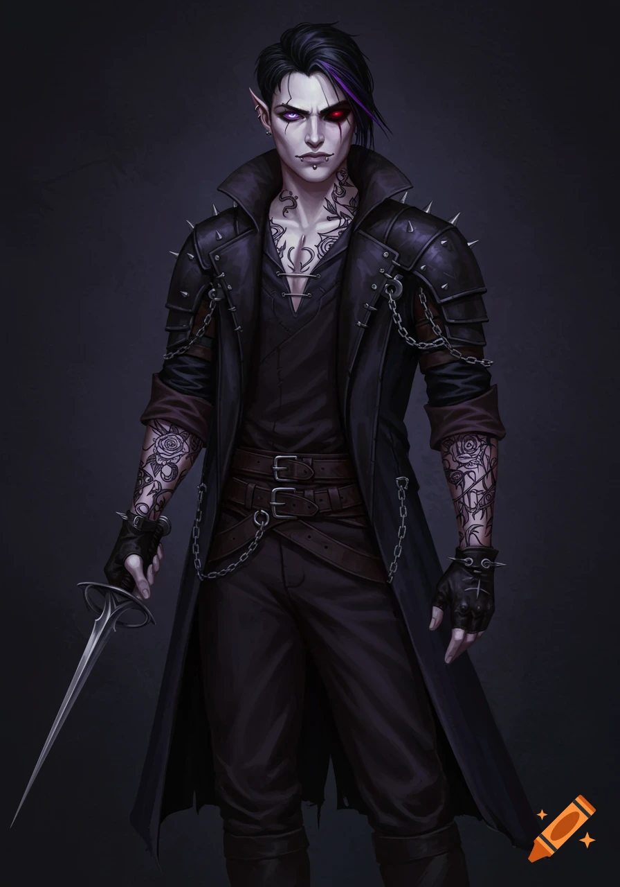 Portrait of a male fantasy character with mismatched eyes, tattoos ...